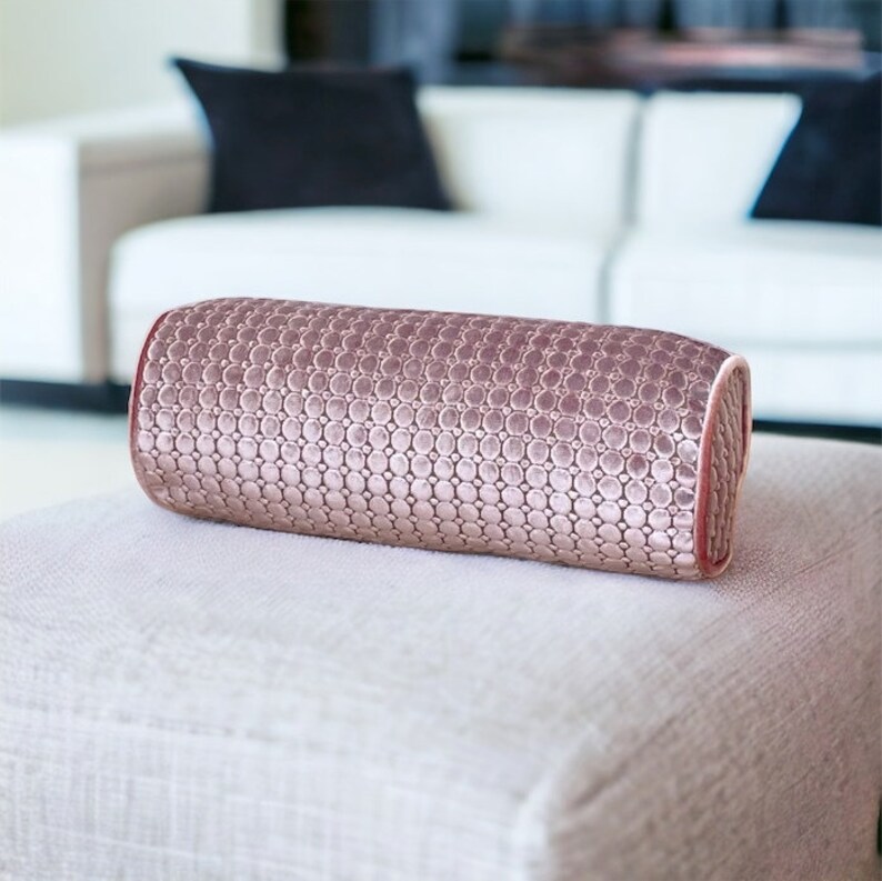 Unique Blush Pink Geometric Pattern Decorative Velvet Bolster Pillow ...