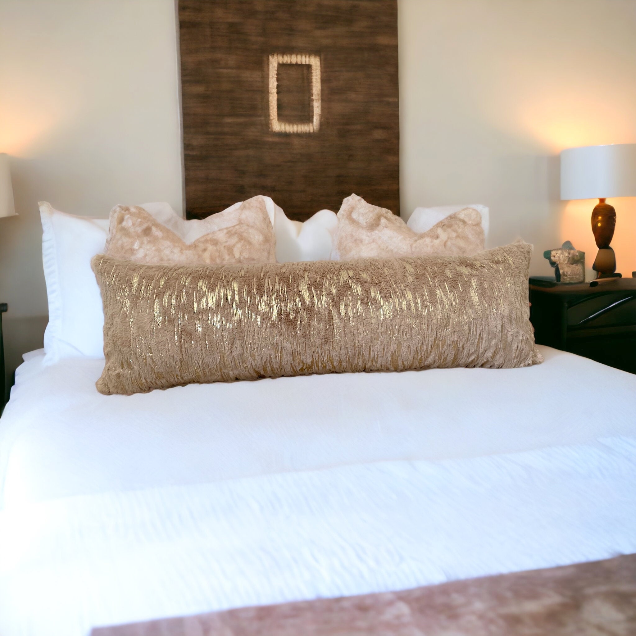 Camel Gold Extra Long Lumbar Pillow Cover,throw Pillows,faux Fur ...