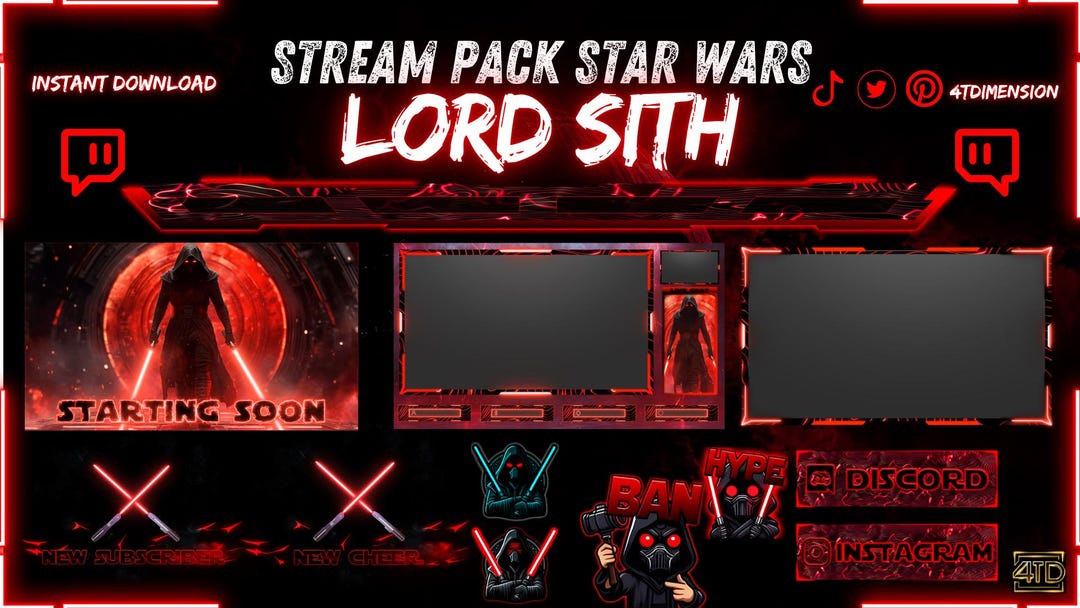 Animated Stream Pack Star Wars Sith Lord, Twitch Overlay ,stream ...