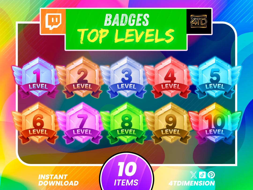 Twitch Sub Badges Level Pack, Colorful Rank Badges for Streamers, Level ...