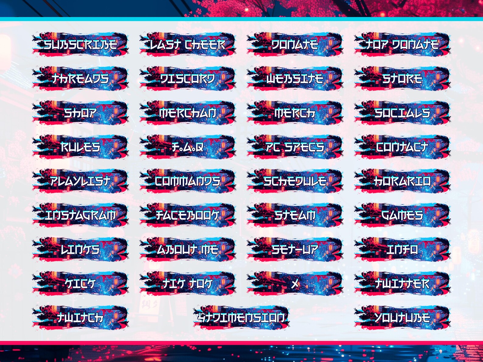 Anime Style Twitch Panels, Set of 35 PNG Buttons for Streamers ...