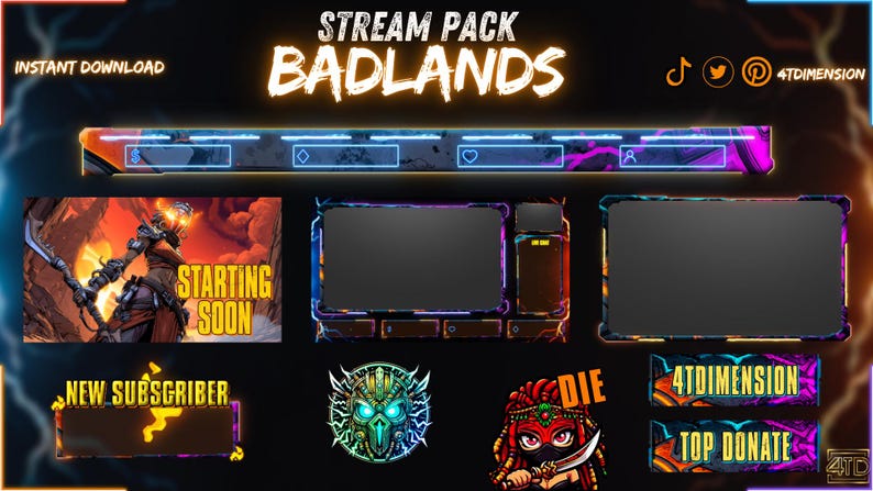 Animated Overlay Pack for Live Streaming: BADLANDS Pack for Twitch and ...