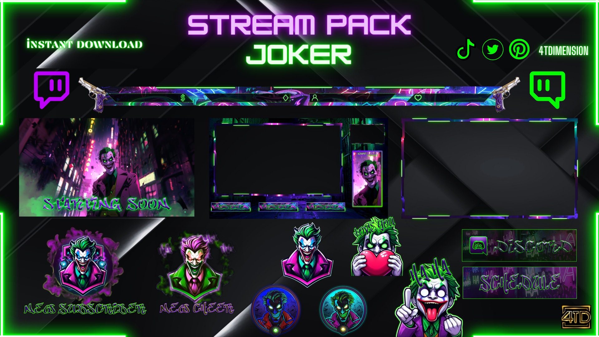 Animated Stream Pack Joker, Stream Overlay, Webcam Overlay, Twitch ...