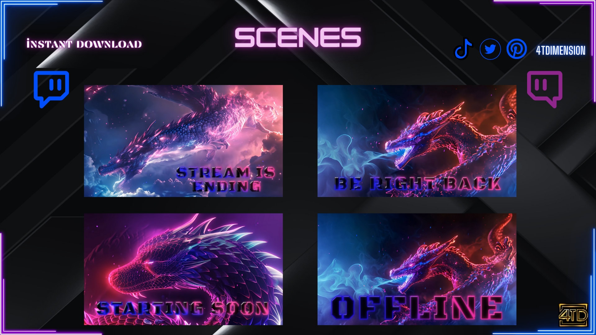Animated Stream Pack Radiant Dragon Neon, Stream Overlay, Webcam ...