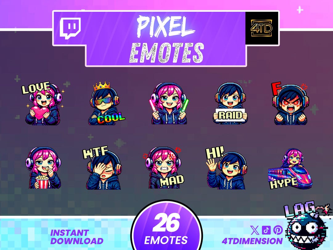 Pixel Art Twitch Emotes Pack : 26 Retro Gaming Static Emotes for ...