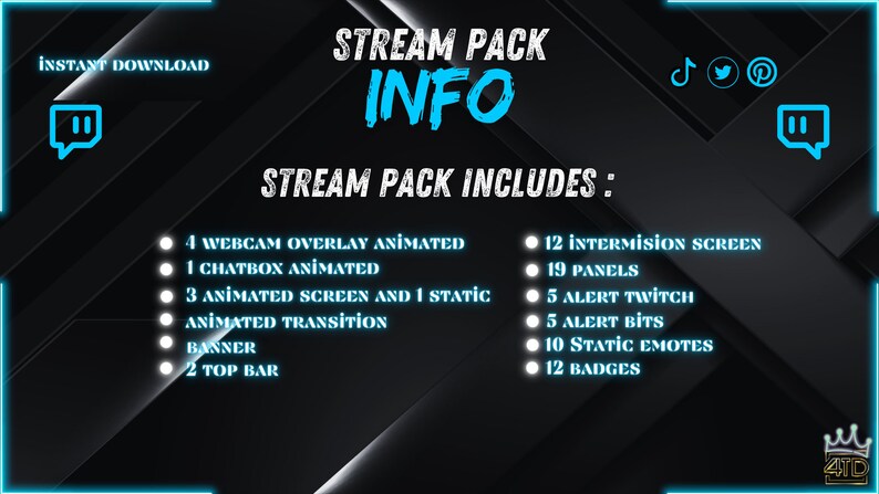 Animated Stream Pack Tiger Cyan, Stream Overlay, Webcam Overlay, Twitch ...