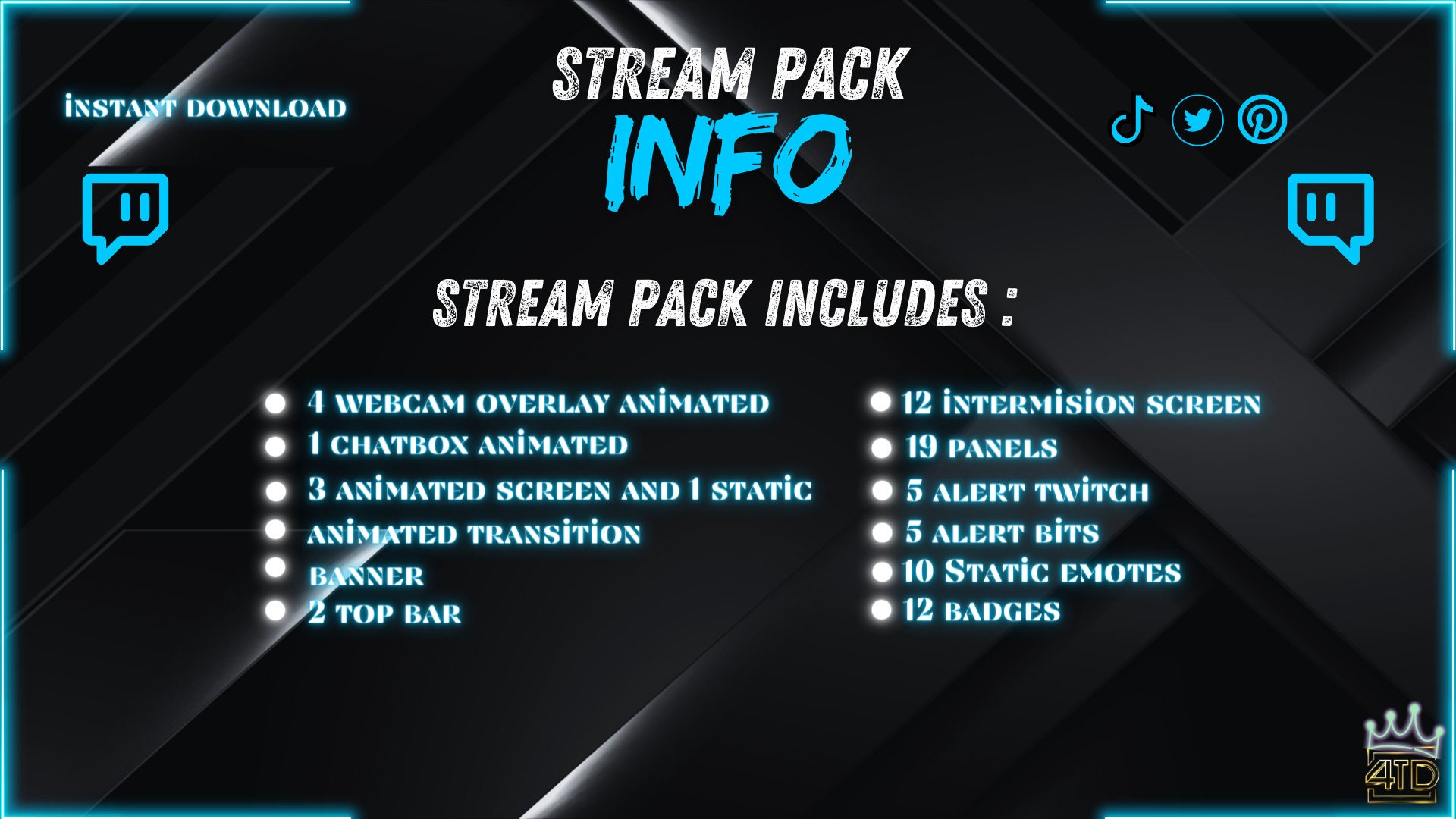 Animated Stream Pack Tiger Cyan, Stream Overlay, Webcam Overlay, Twitch ...