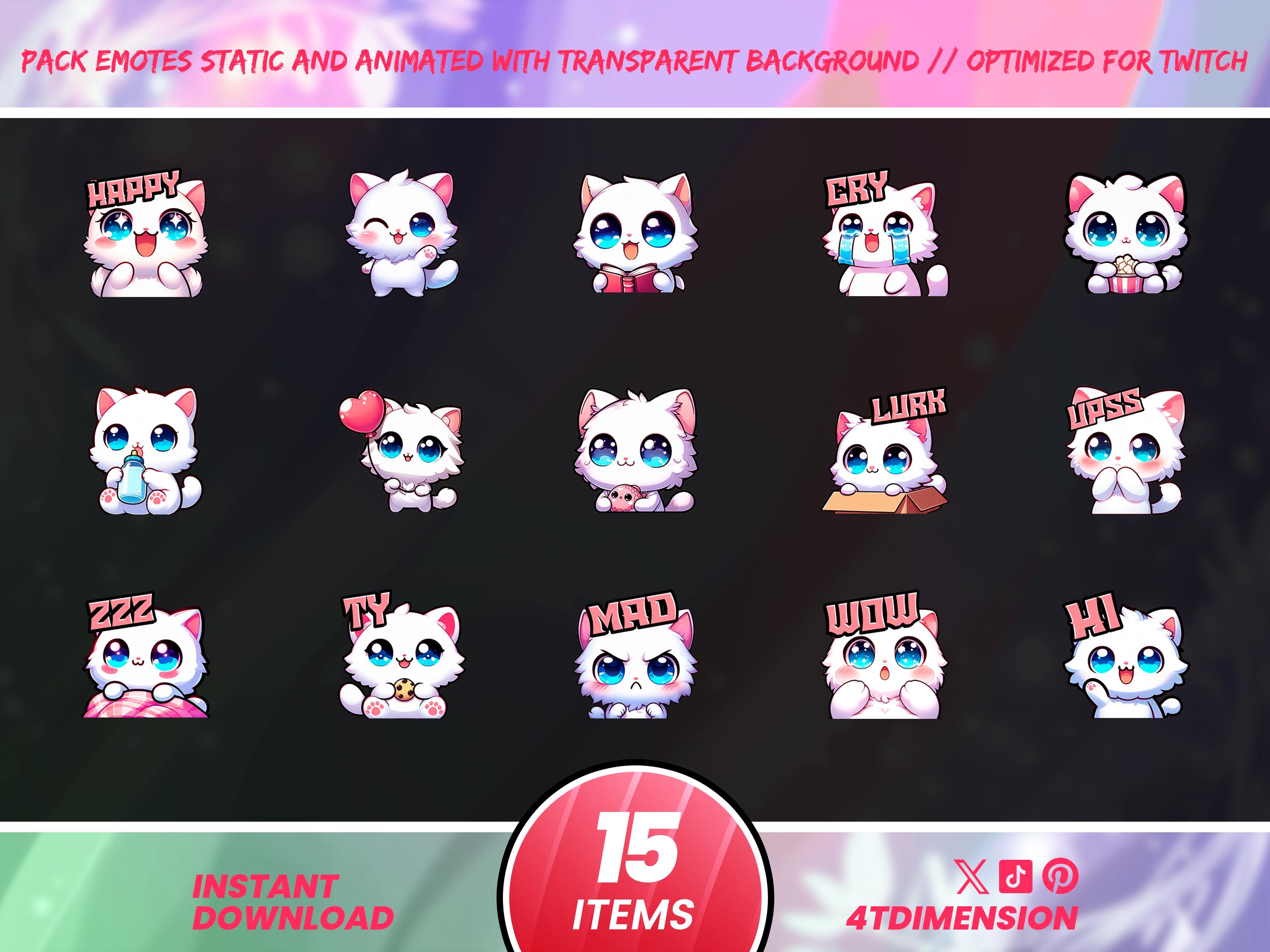 Cute Cat Twitch Emotes Animated and Static Pack, Kawaii Kitten Emotes ...