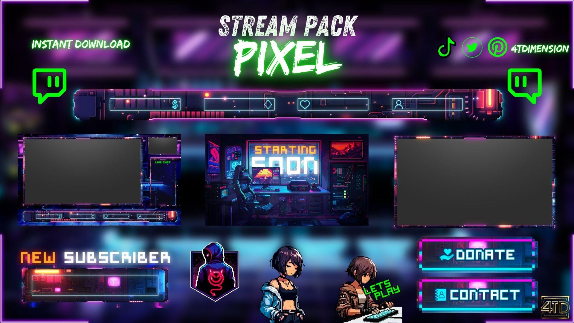 Animated Stream Pack Pixel, Stream Overlay, Webcam Overlay, Twitch ...