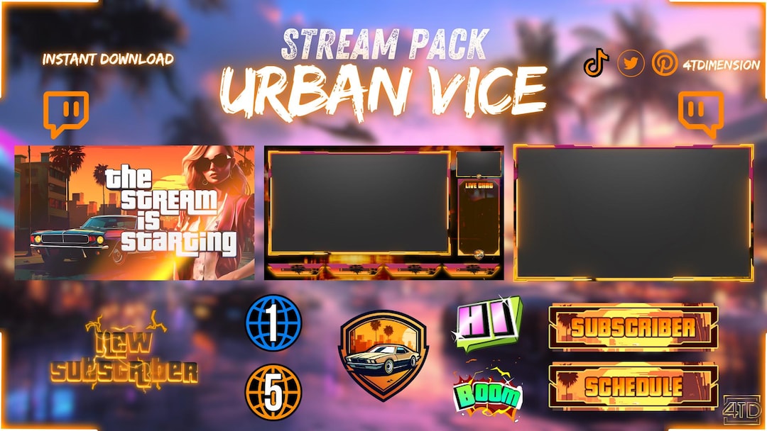Animated Stream Pack Urban Vice Style, Stream Overlay Twitch, Webcam ...