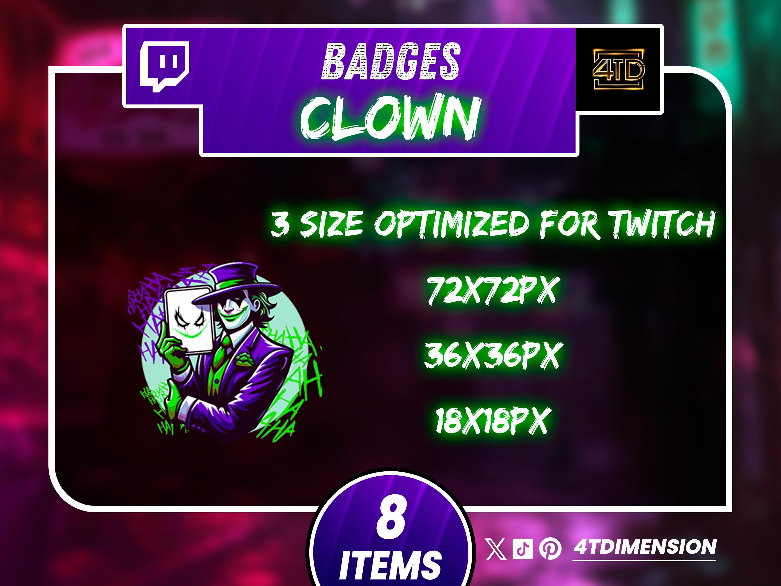 Clown Badges / Twitch Badges, Subinsignias De Payaso, Twitch Sub Badges ...
