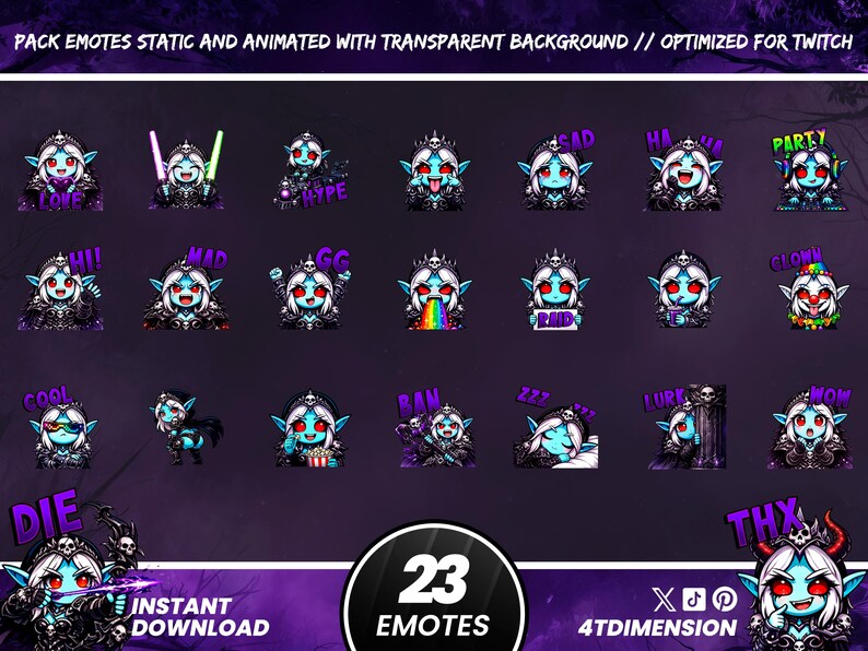 Dark Elf Animated Emotes Pack : Fantasy Twitch & Youtube Emotes for ...