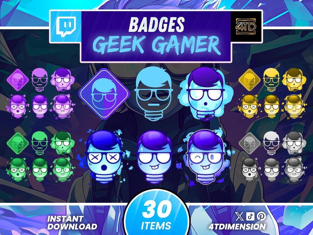 Geek Gamer Sub Badges Pack for Twitch, Streamer Loyalty Badges ...