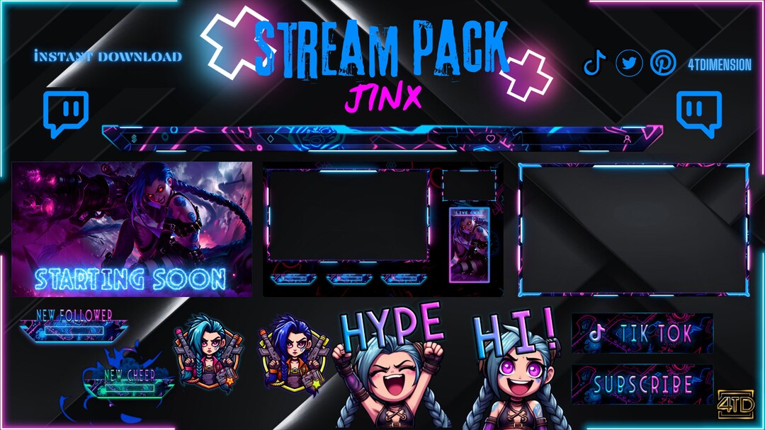 Pacote de stream animado Jinx, sobreposição de stream, sobreposição de ...