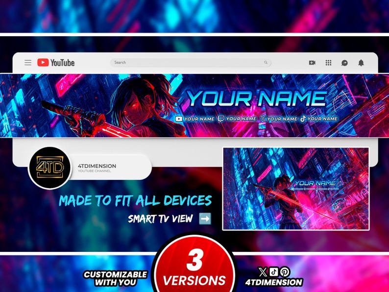 Custom Assassin Anime Banner, Youtube Banner Art, Twitch Overlay Design ...