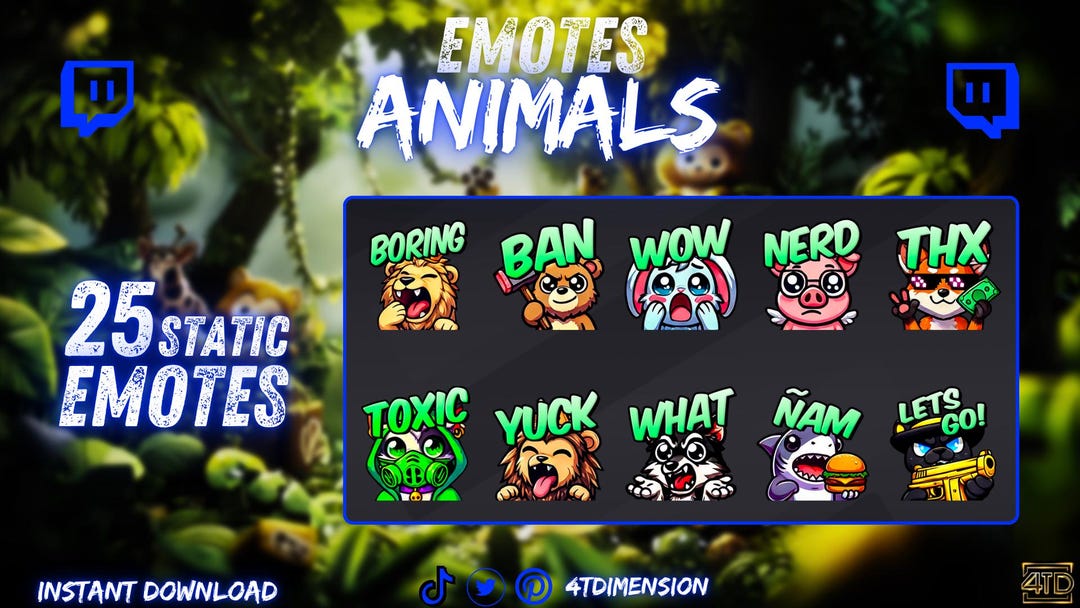 Animal Emotes Pack for Twitch and Discord: 25 Cute Static Reactions for ...