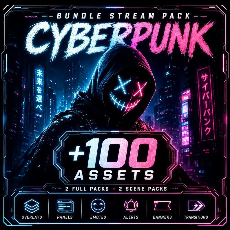 Cyberpunk Overlay Pack for Twitch: 2 Complete Packs, Including Scene ...