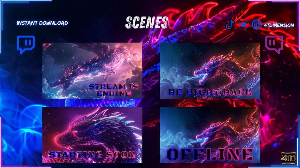 Pack de flux animé Radiant Dragon Neon, superposition de flux ...