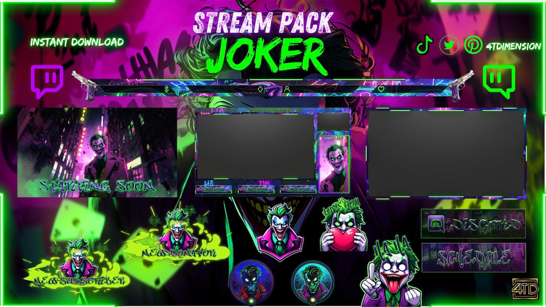 Animated Stream Pack Joker, Stream Overlay, Webcam Overlay, Twitch ...