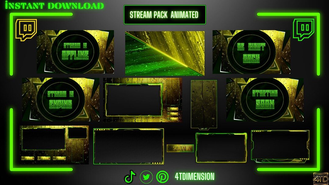 Stream Pack Neon Metal, Overlay, Panels, Animated, Chatbox, Animated ...