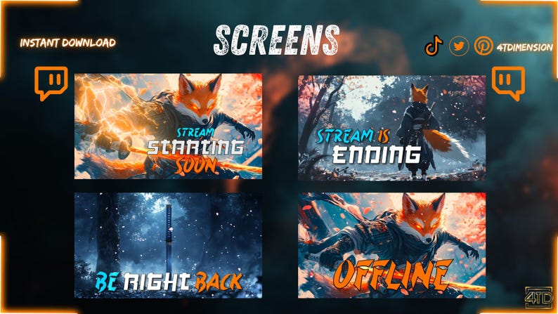 Animated Stream Pack Fox Samurai, Stream Overlay, Webcam Overlay ...