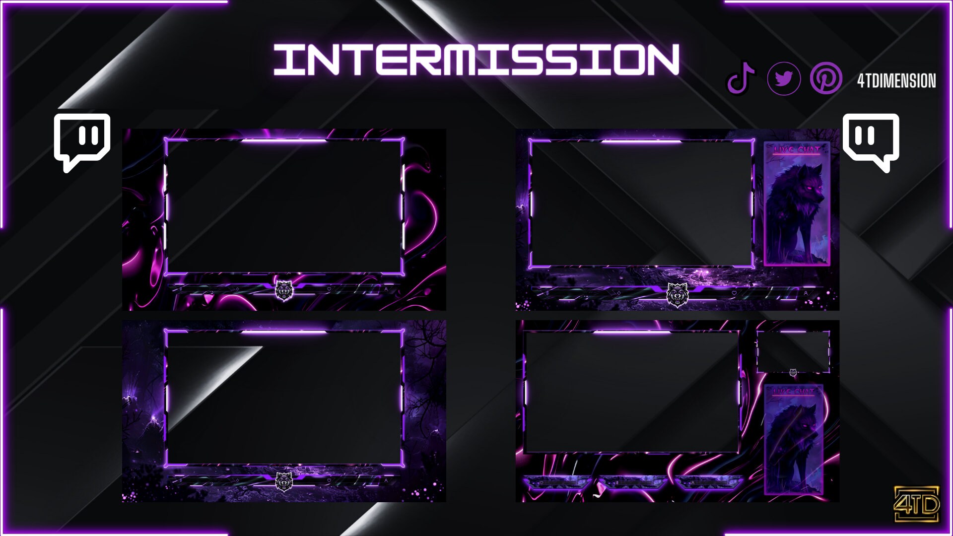 Animated Stream Pack Dark Wolf, Stream Overlay, Webcam Overlay, Twitch ...