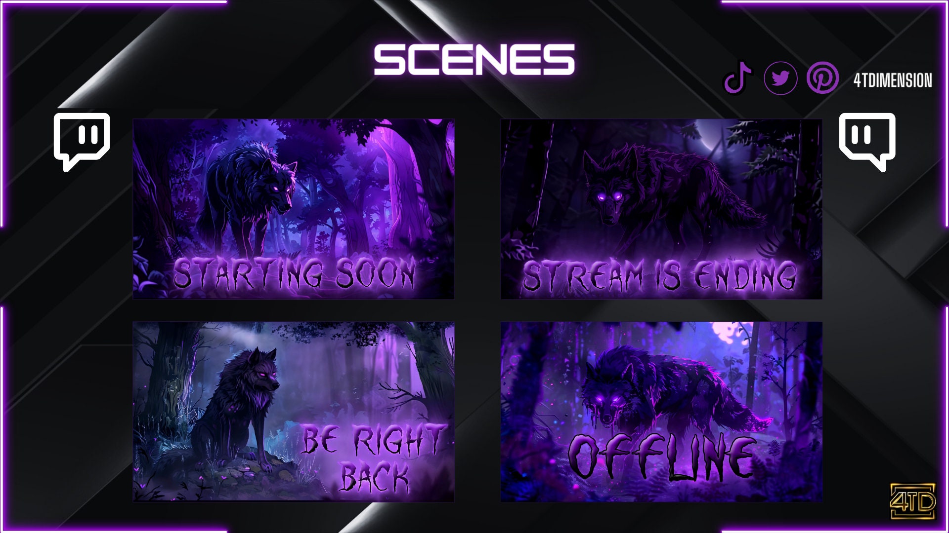 Animated Stream Pack Dark Wolf, Stream Overlay, Webcam Overlay, Twitch ...