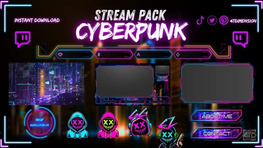 Animated Stream Pack Cyberpunk, Stream Overlay, Webcam Overlay, Twitch ...