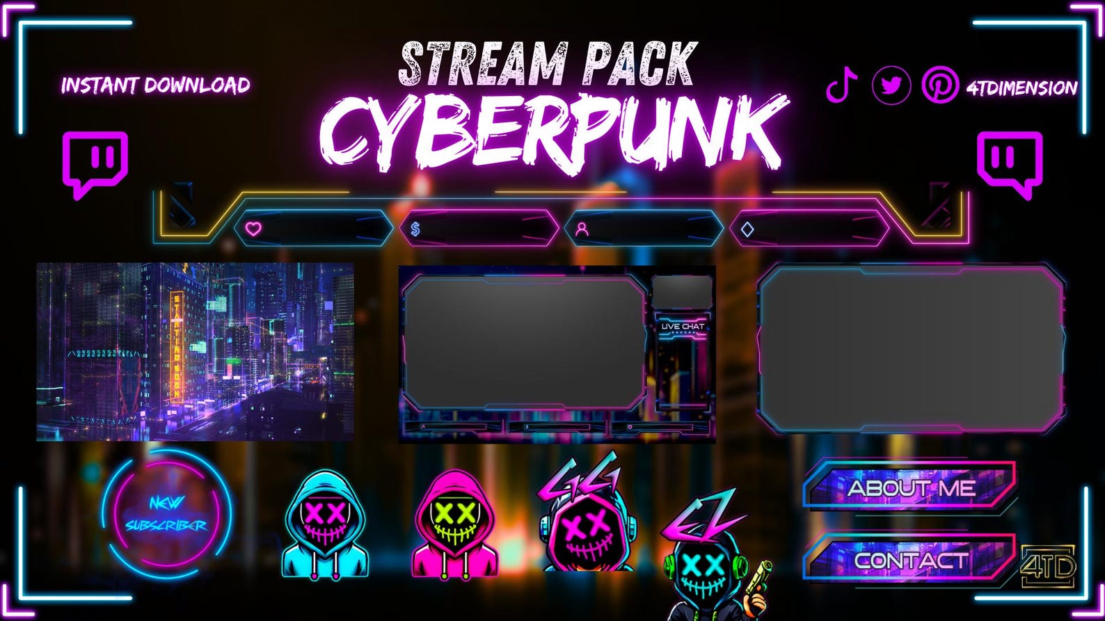 Animated Stream Pack Cyberpunk, Stream Overlay, Webcam Overlay, Twitch ...