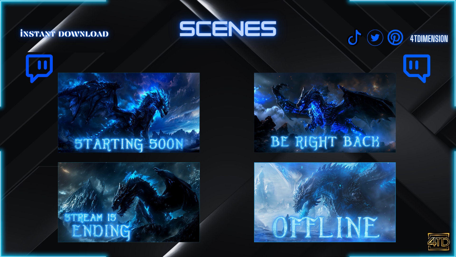 Animated Stream Pack Electric Dragon, Stream Overlay, Webcam Overlay ...