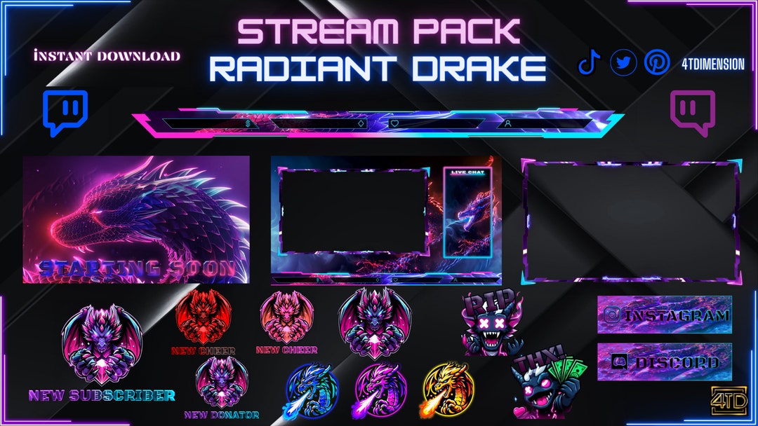 Animated Stream Pack Radiant Dragon Neon, Stream Overlay, Webcam ...