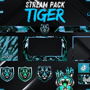 Animated Stream Pack Tiger Cyan, Stream Overlay, Webcam Overlay, Twitch ...