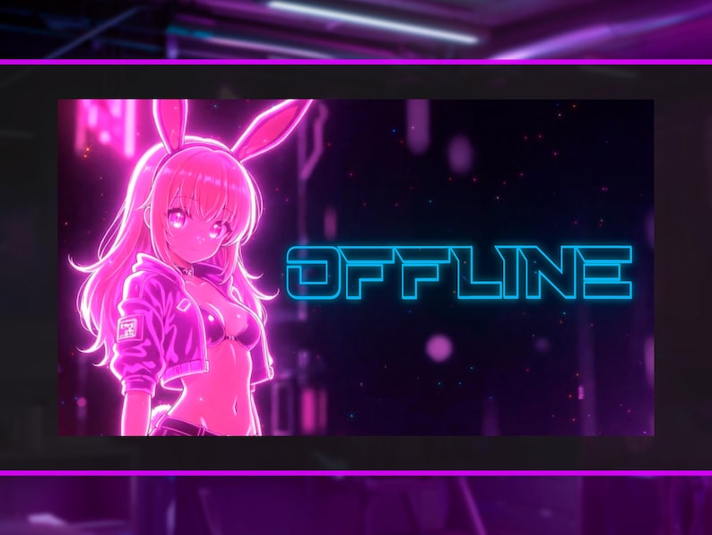 Neon Bunny Stream Overlay Pack Animated: Anime Twitch Screens, Pink ...