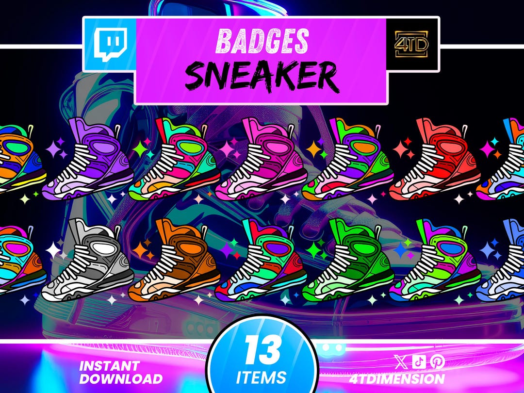 Twitch Sub Badges Sneaker Pack, Colorful Shoe Icons for Streamers, Cool ...
