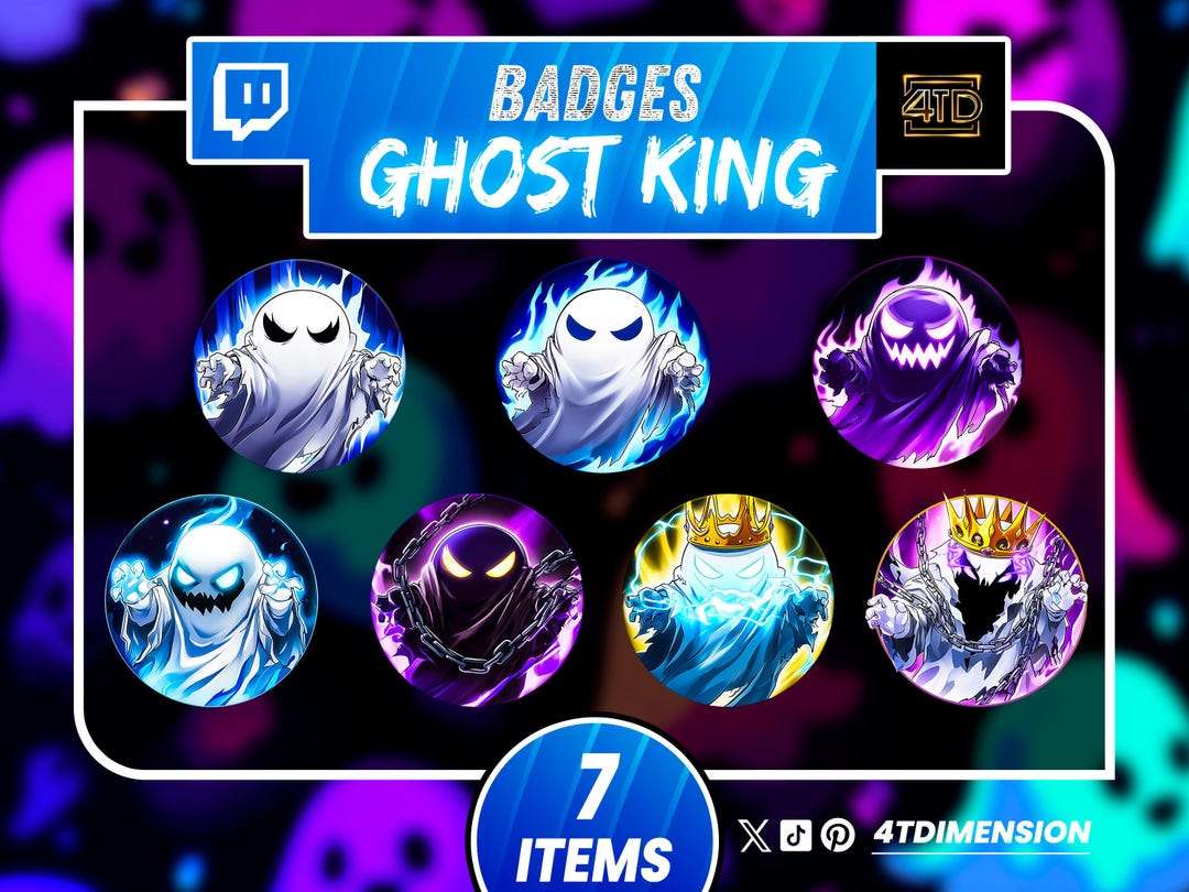 Ghost King Badges for Twitch, Glowing Ghost Sub Badges Pack, Spooky ...