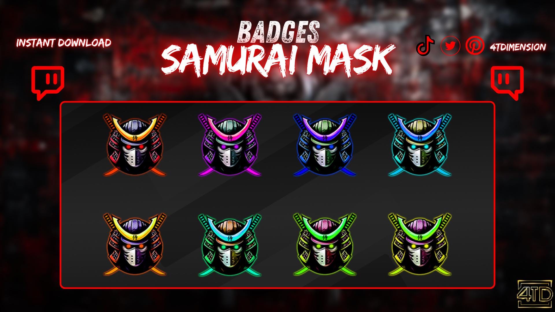 Samurai Mask Badges / Twitch Badges, Samurai Mask Sub Badges, Twitch ...