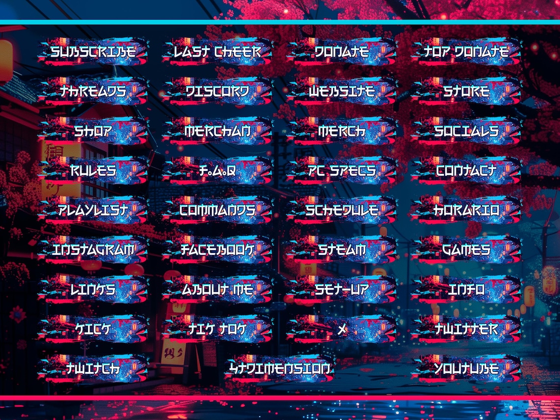 Anime Style Twitch Panels, Set of 35 PNG Buttons for Streamers ...