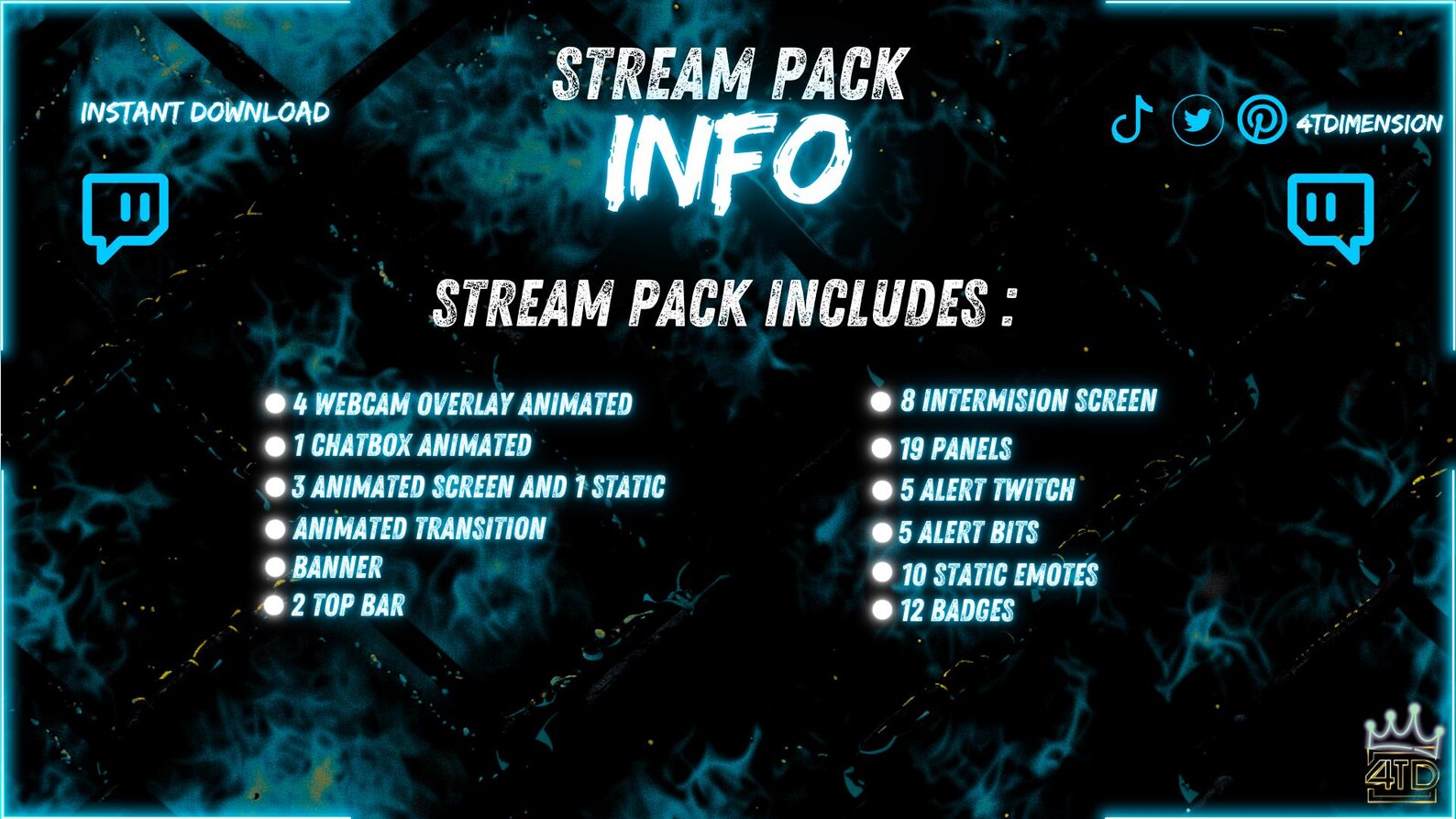 Animated Stream Pack Tiger Cyan, Stream Overlay, Webcam Overlay, Twitch ...