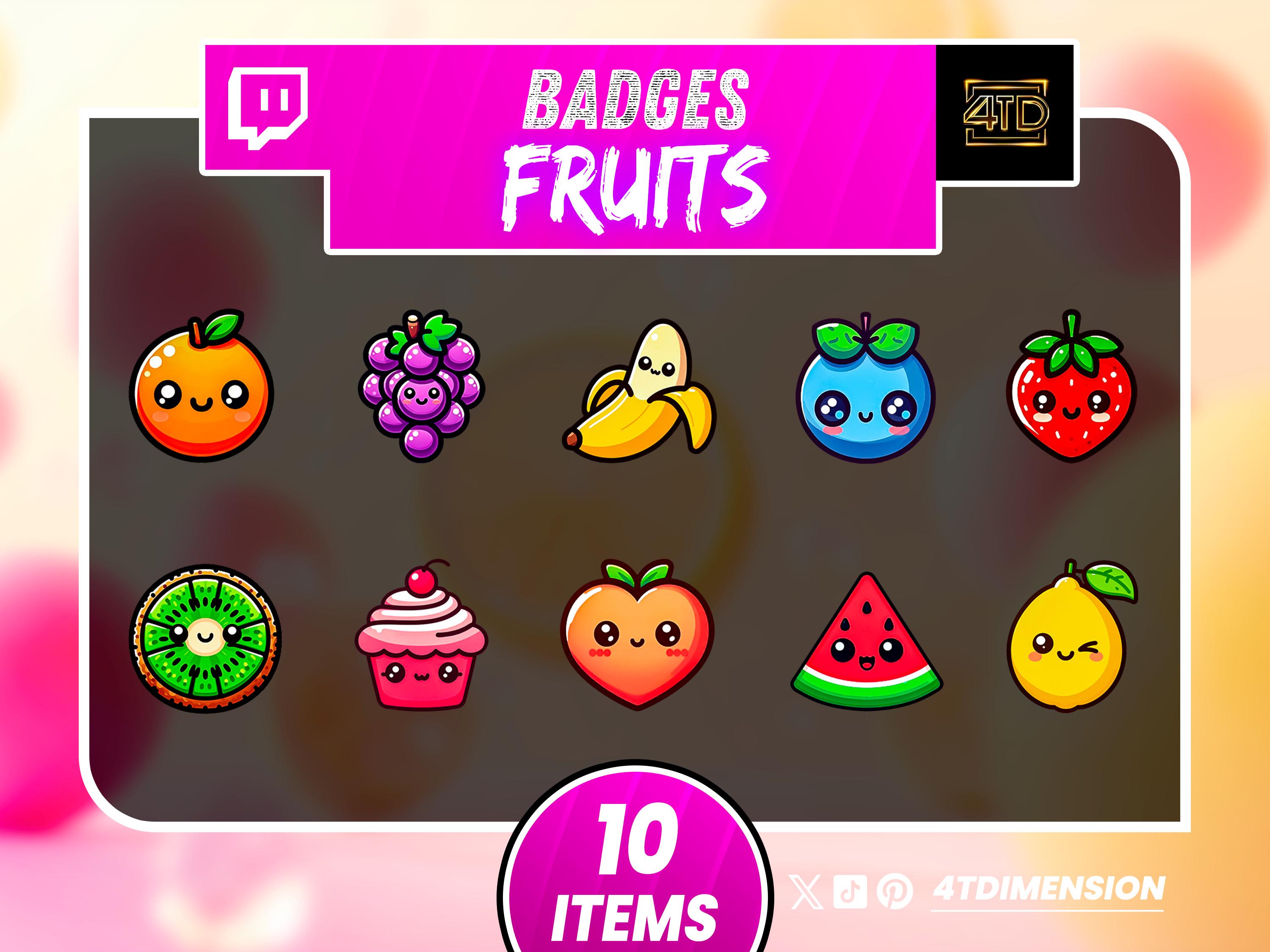 Kawaii Fruit Badges for Twitch, Cute Streamer Sub Badges, Adorable ...