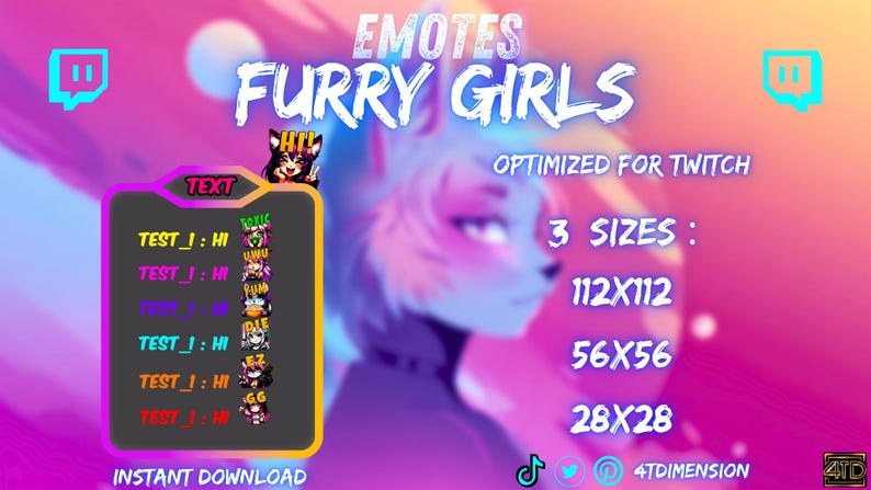 Furry Girls Emotes Pack for Twitch and Discord: 17 Cute Static ...