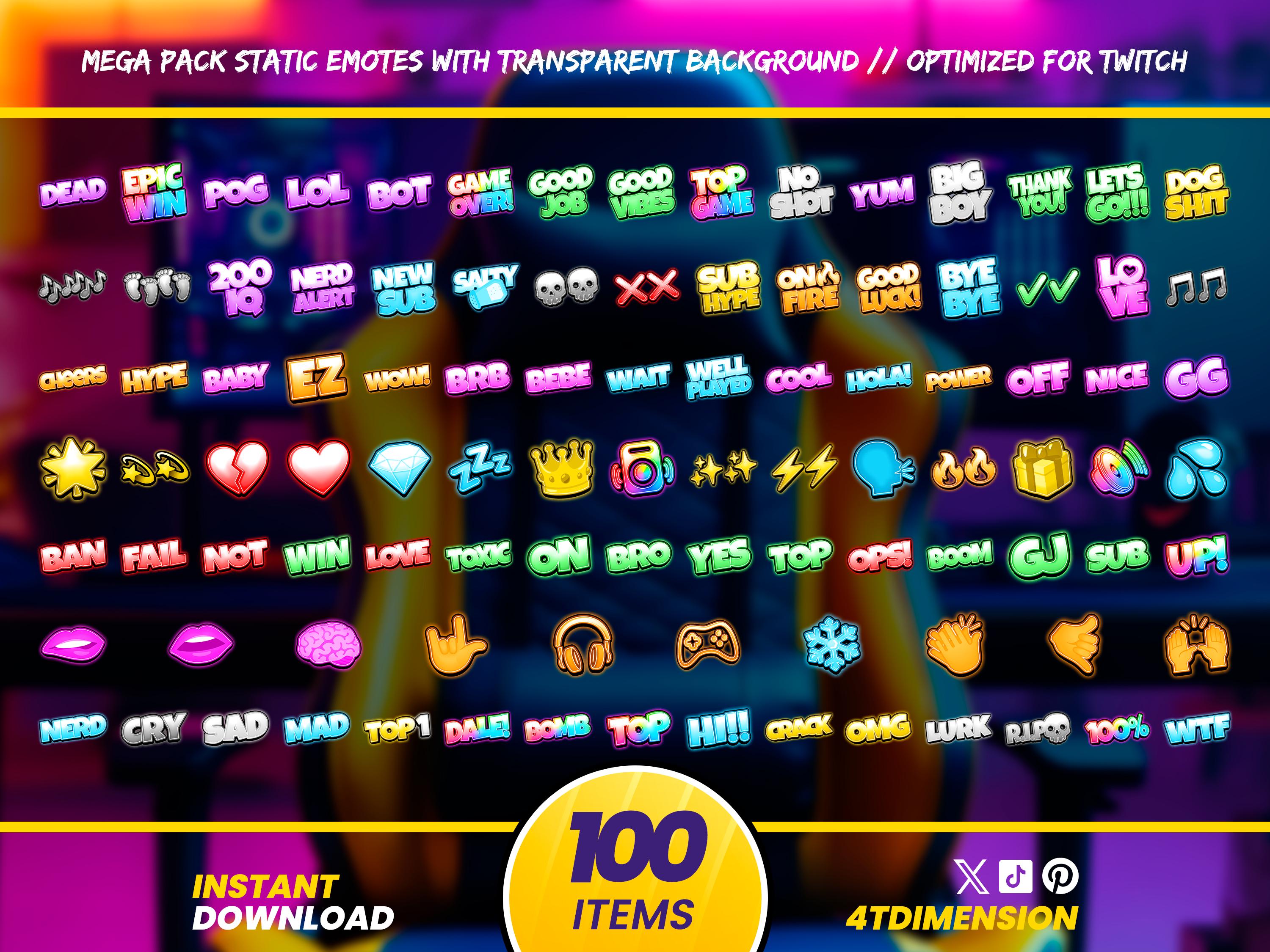 Twitch Emotes Mega Pack 100 Emotes, Static Chat Emotes Text and Emoji ...