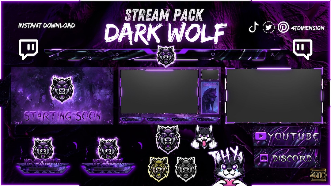 Animated Stream Pack Dark Wolf, Stream Overlay, Webcam Overlay, Twitch ...
