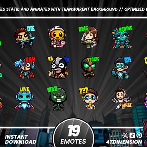Cute Superhero Twitch Emotes Animated and Static Pack, Hero Emotes for ...