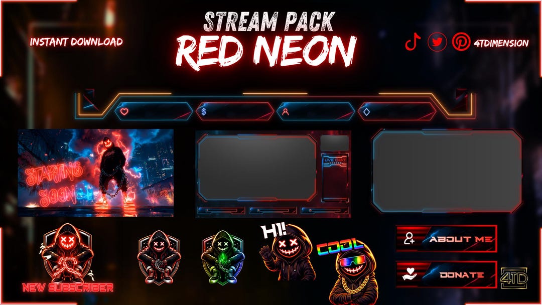 Cyberpunk Neon Animated Overlay Pack for Streaming: Twitch Overlays ...
