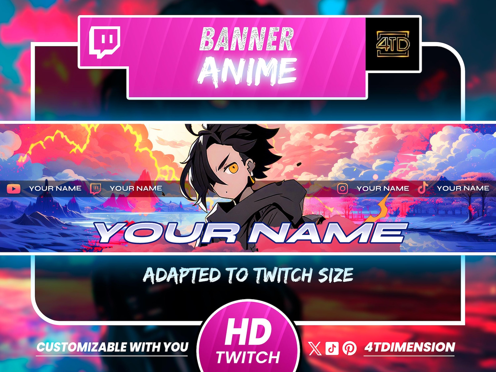 Twitch Anime Banner, Gaming Banner, Banner Gamer, Streaming Banner ...