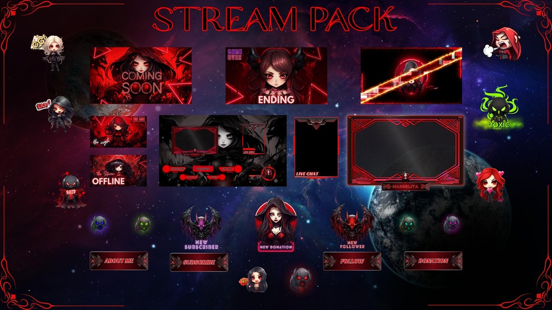 Vampyr Streaming Pack Overlays Panels Alerts Chat Box - Etsy