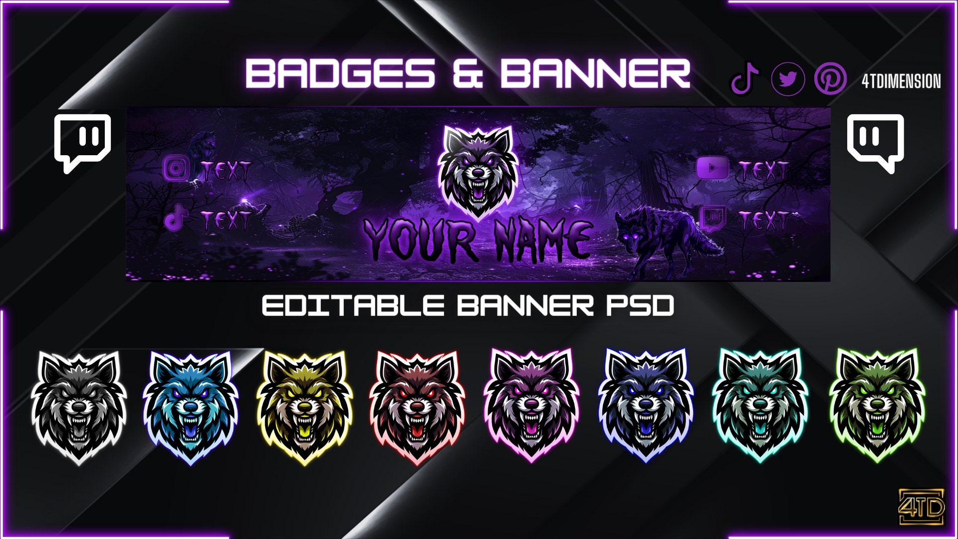 Animated Stream Pack Dark Wolf, Stream Overlay, Webcam Overlay, Twitch ...