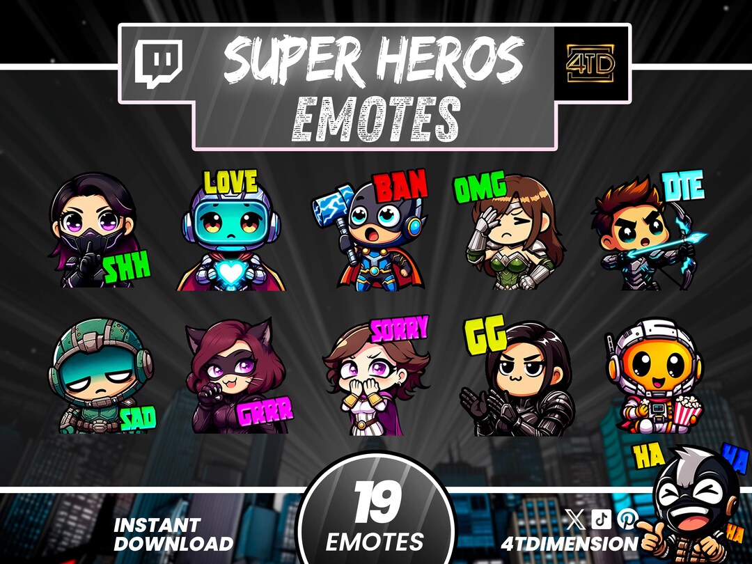 Cute Superhero Twitch Emotes Animated and Static Pack, Hero Emotes for ...