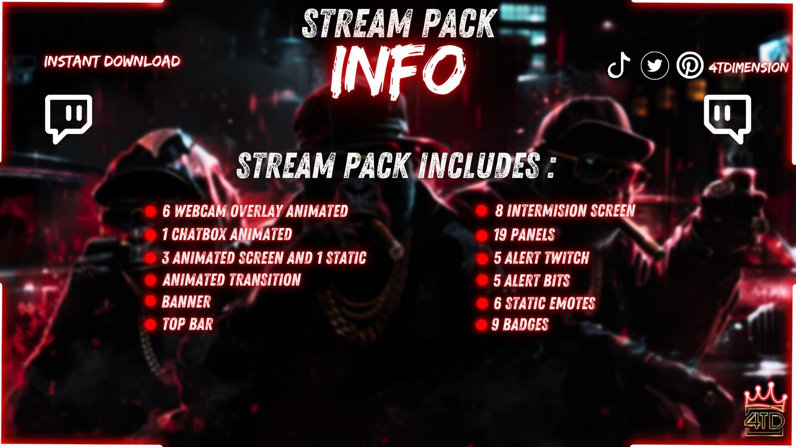 Animated Stream Pack Gorilla, Stream Overlay, Webcam Overlay, Twitch ...