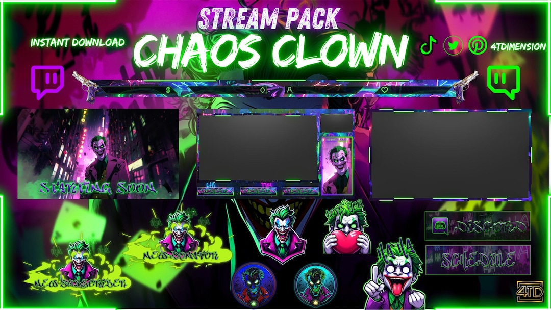 Animated Chaos Clown Stream Overlay Pack, Stream Pack, Animated Webcam ...
